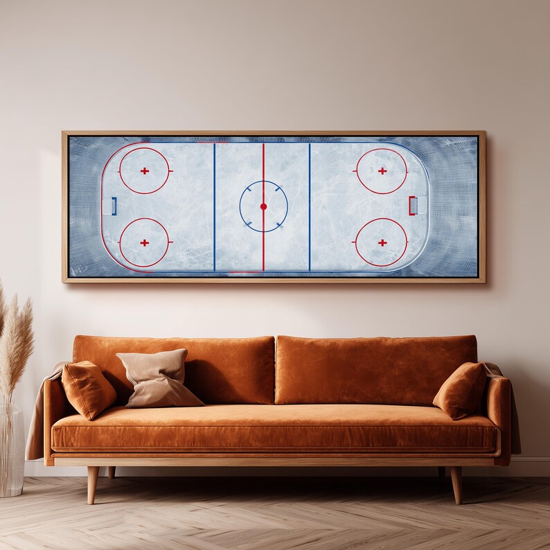 Ice Hockey Rink Art, Wide Panoramic Canvas, Long Horizontal Framed ...