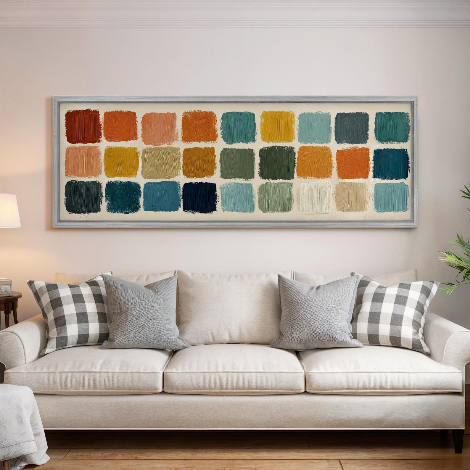 Abstract Color Block Art, Long Horizontal Panoramic Framed Canvas, Mid ...