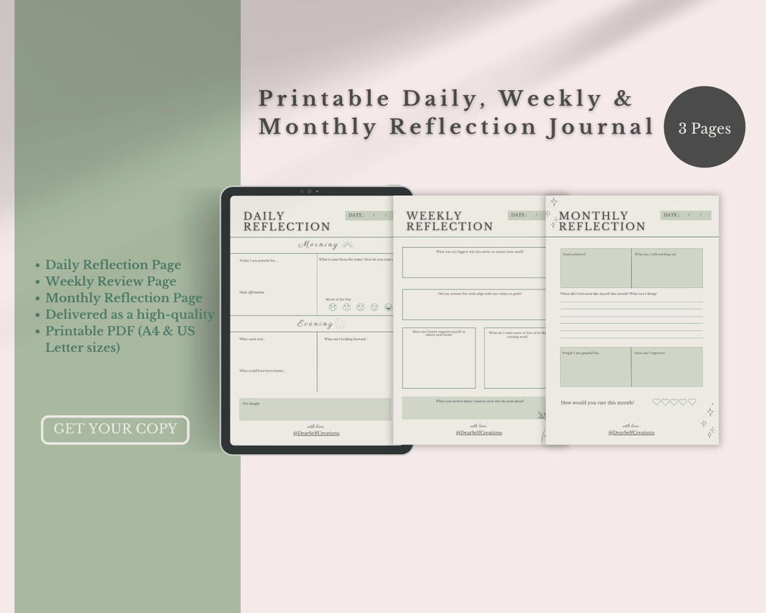 Printable Reflection Journal Pages – Daily, Weekly and Monthly ...