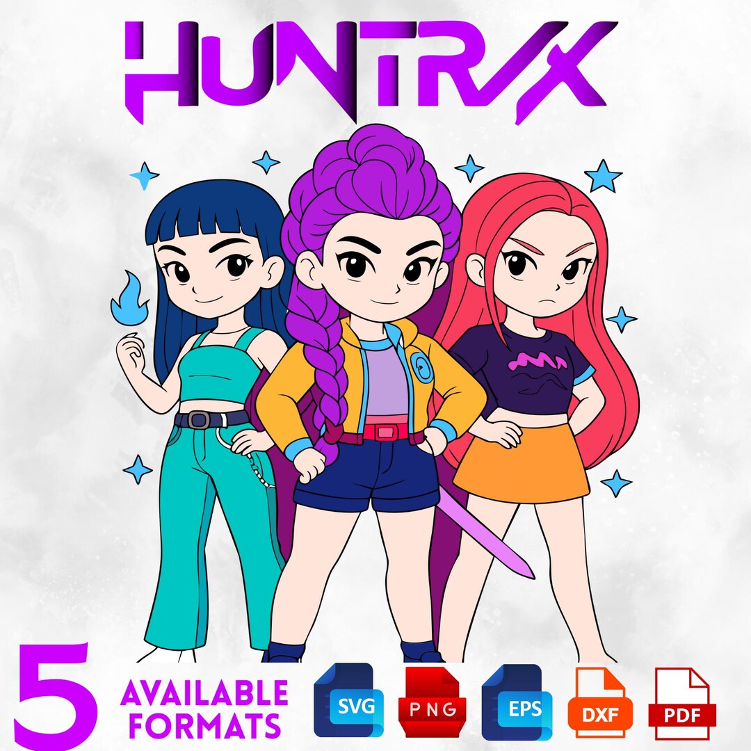 Kpop Demon Hunter SVG | Huntrix Anime Chibi Clipart | Cute Girl Warrior ...