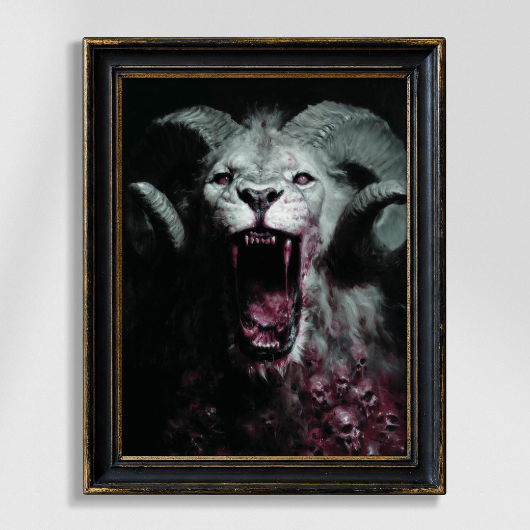 Screaming Monster Throne Wall Art – Horned Demon Beast Poster, Gothic ...