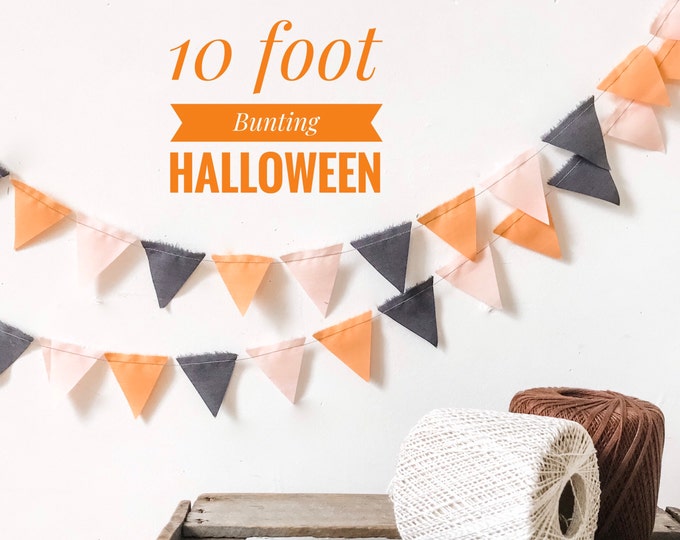 Halloween Triangle Bunting, Banner Garland, Fabric Decoration, Orange ...