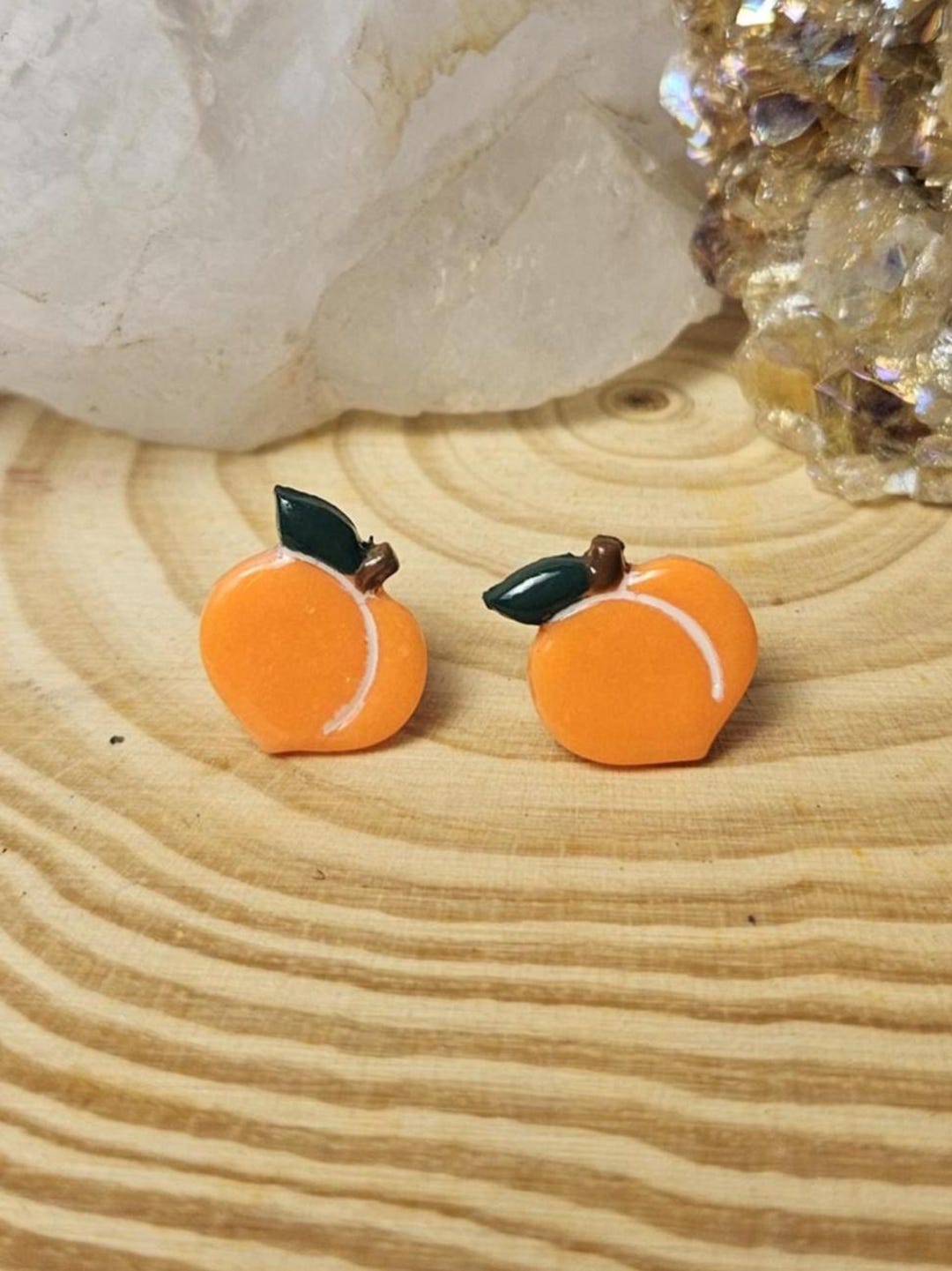 Peach Stud Earrings | Mini Polymer Clay Fruit Jewelry | Cute Handmade ...