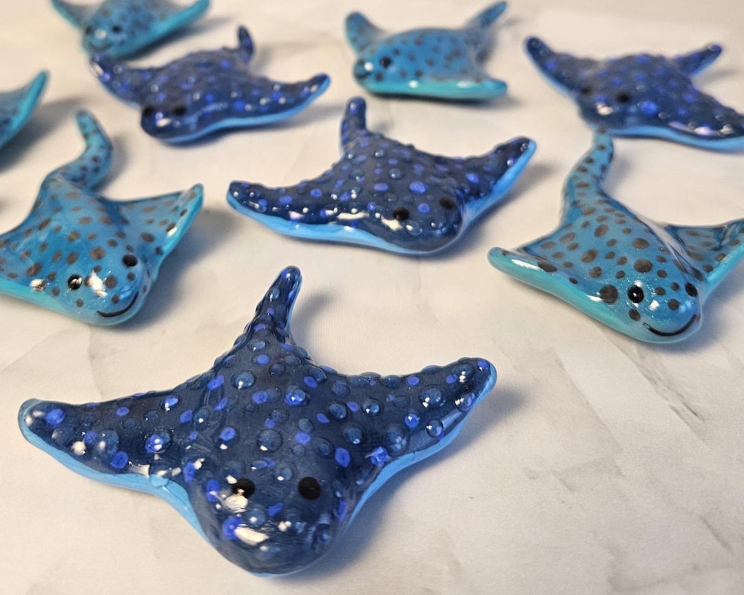 Handmade Polymer Clay Stingray Magnets — Cobalt Blue & Teal, Ocean ...