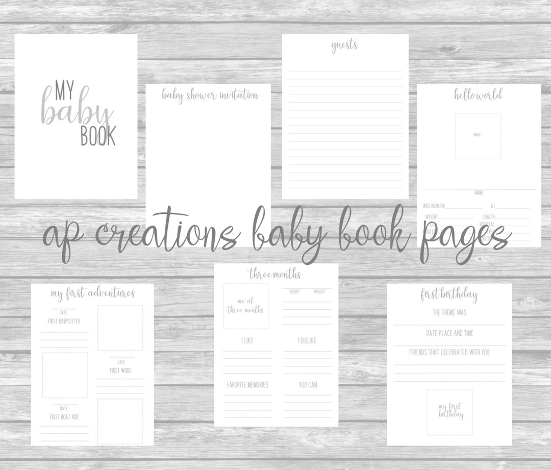 Modern Gray Ink Baby Memory Book Printable Pages - Etsy