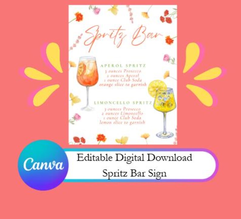 Spritz Bar Sign - Digitial Download - Canva Template - Editable - Etsy