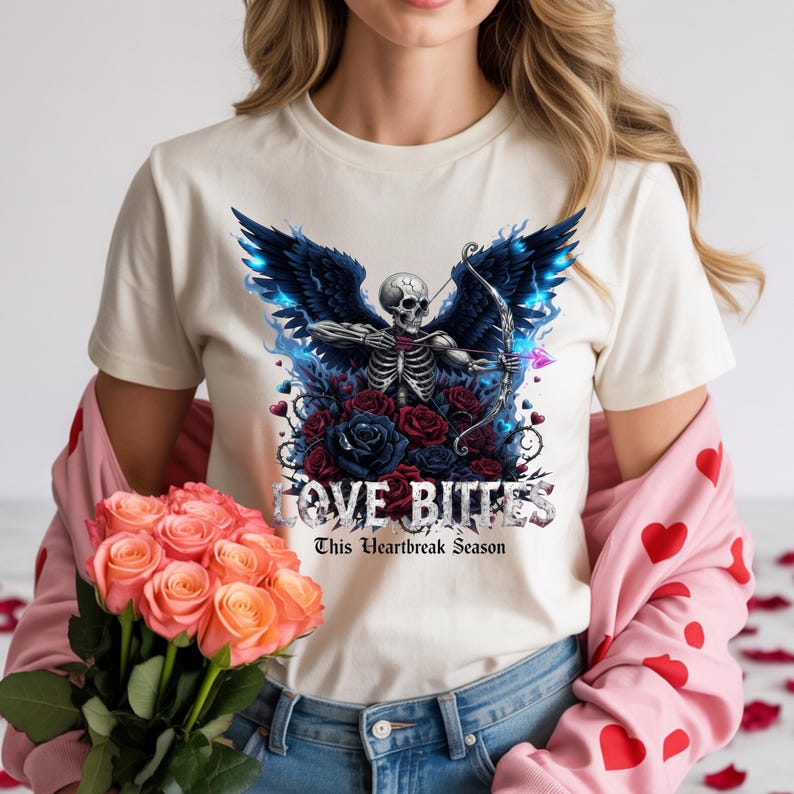 Love Bites Skeleton Cupid Shirt – Dark Valentine Gothic Tee – Anti Love ...
