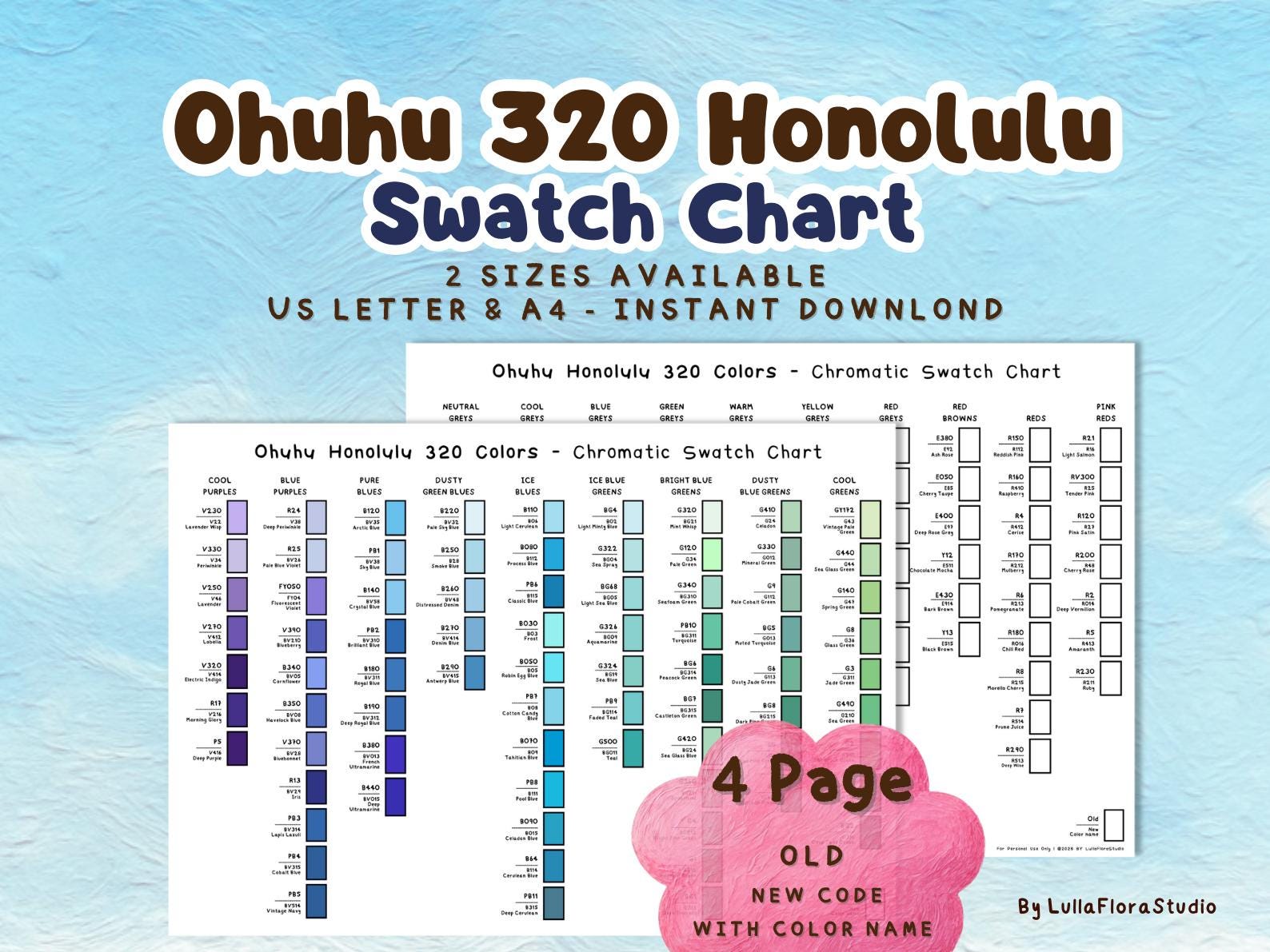 Ohuhu Honolulu 320 Color Swatch Chart Printable PDF - Etsy