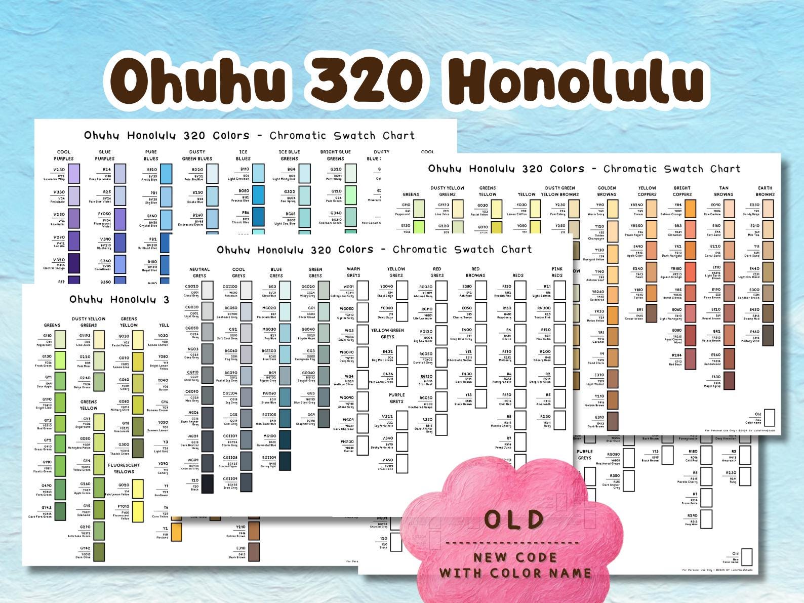 Ohuhu Honolulu 320 Color Swatch Chart Printable PDF - Etsy