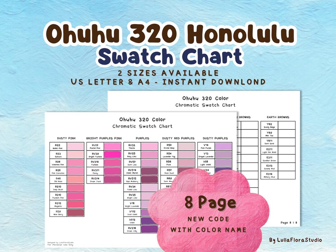 Ohuhu Honolulu 320 Color Swatch Chart Printable PDF - Etsy