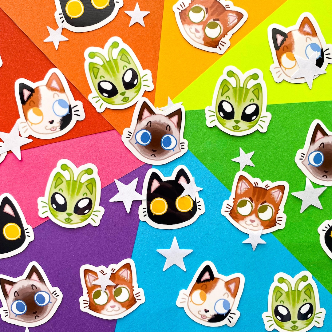 Cat Sticker Pack Bundle: Siamese, Black, Ginger Tabby, Calico, Gleep ...