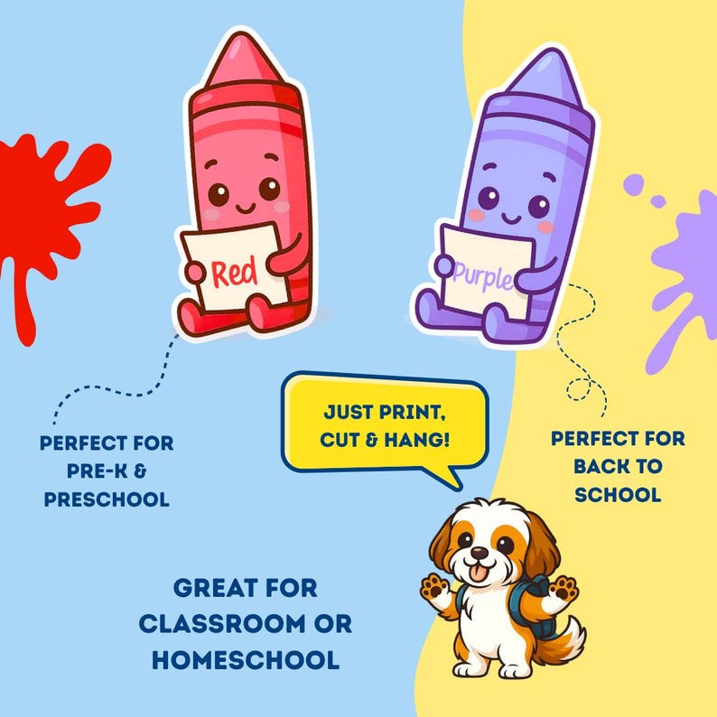 Classroom Crayon Color Posters: Rainbow Wall Art Decor (PDF Download ...