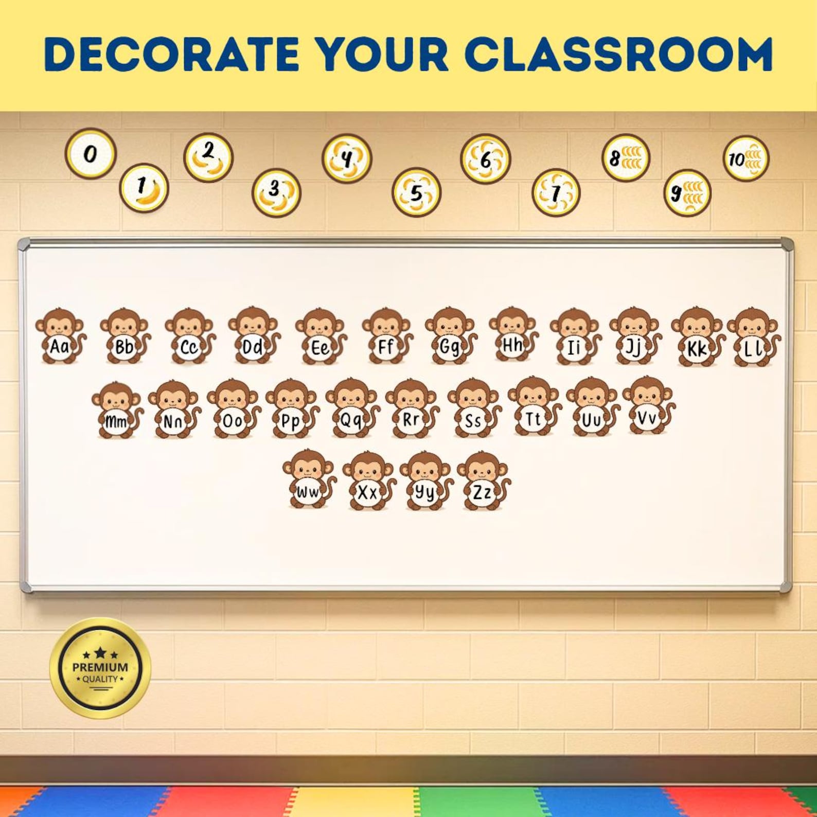 Monkey Alphabet & Number Classroom Decor – A-Z Letters and 0-10 Banana ...