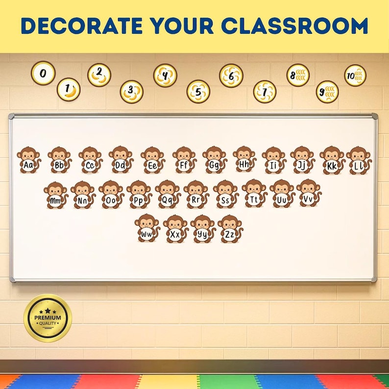Monkey Alphabet & Number Classroom Decor – A-Z Letters and 0-10 Banana ...