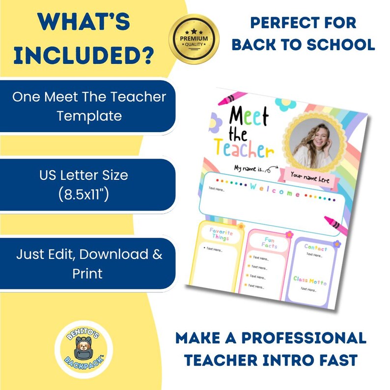 Editable Meet the Teacher Template: Rainbow Design, Back to School (PDF ...