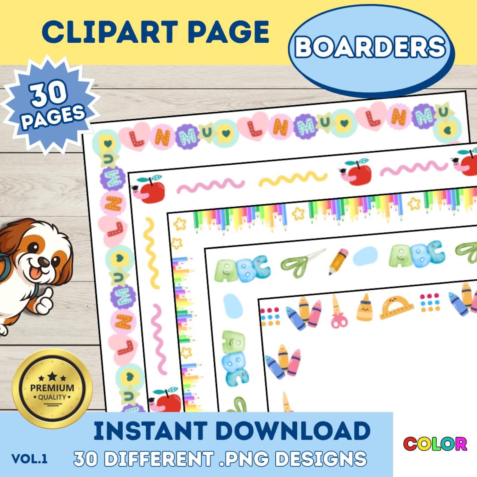 Back to School Page Borders Clipart: 30 PNG Designs (digital Download ...