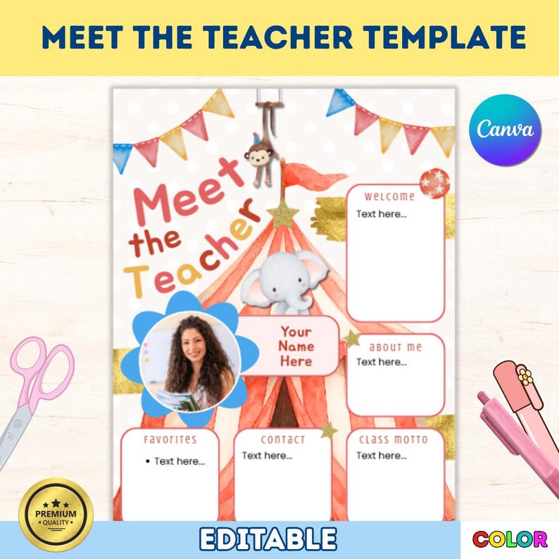 Meet the Teacher Template – Circus Theme Canva Editable PDF – Back to ...