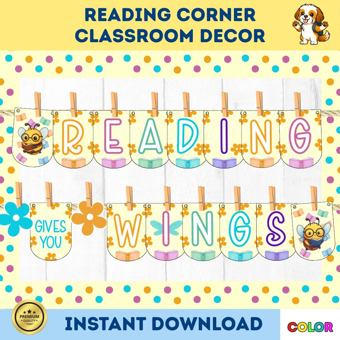Reading Gives You Wings Banner: Bee & Flower Classroom Decor (PDF ...