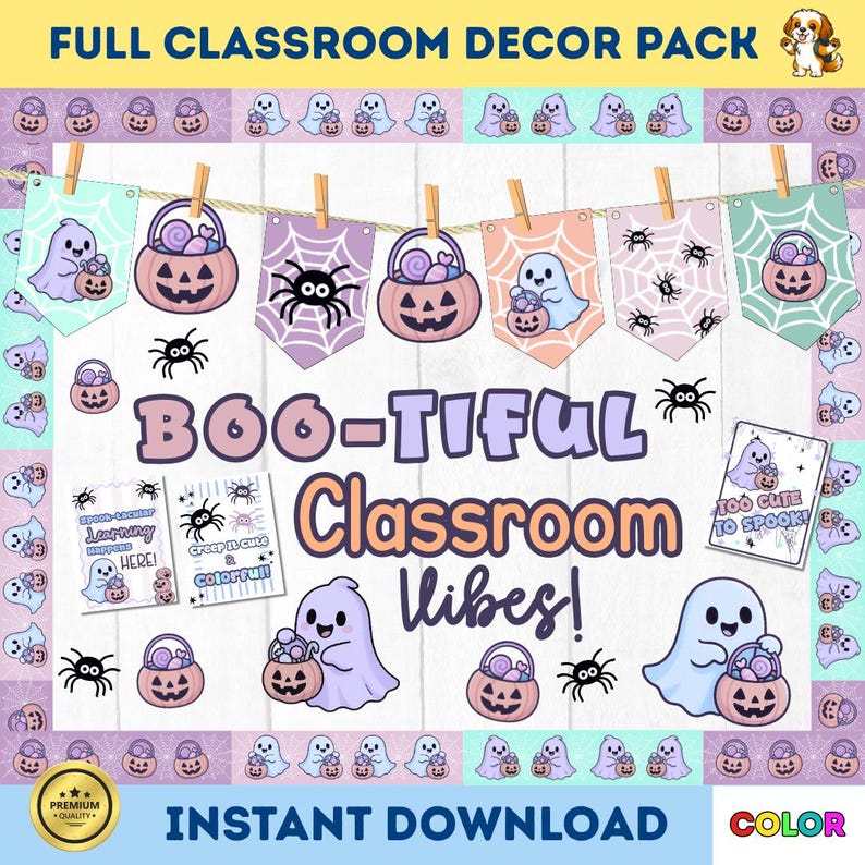 Pastel Halloween Classroom Decor: Ghost & Pumpkin Bulletin Board Kit ...