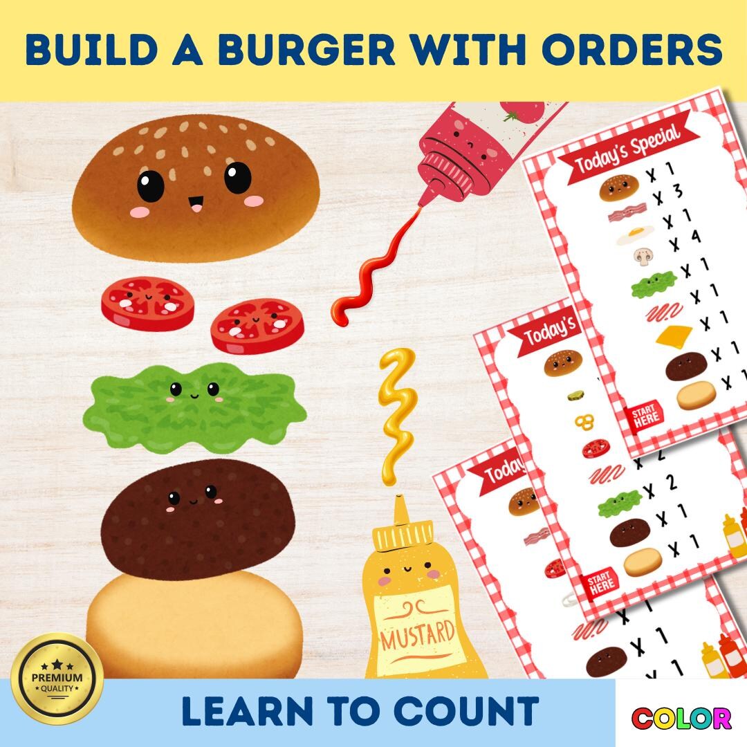 Build-a-burger Counting Game: Printable Math Activity (PDF Download ...
