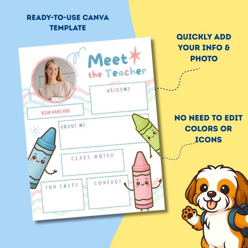 Meet the Teacher Template – Pastel Crayon Theme Canva Editable PDF ...