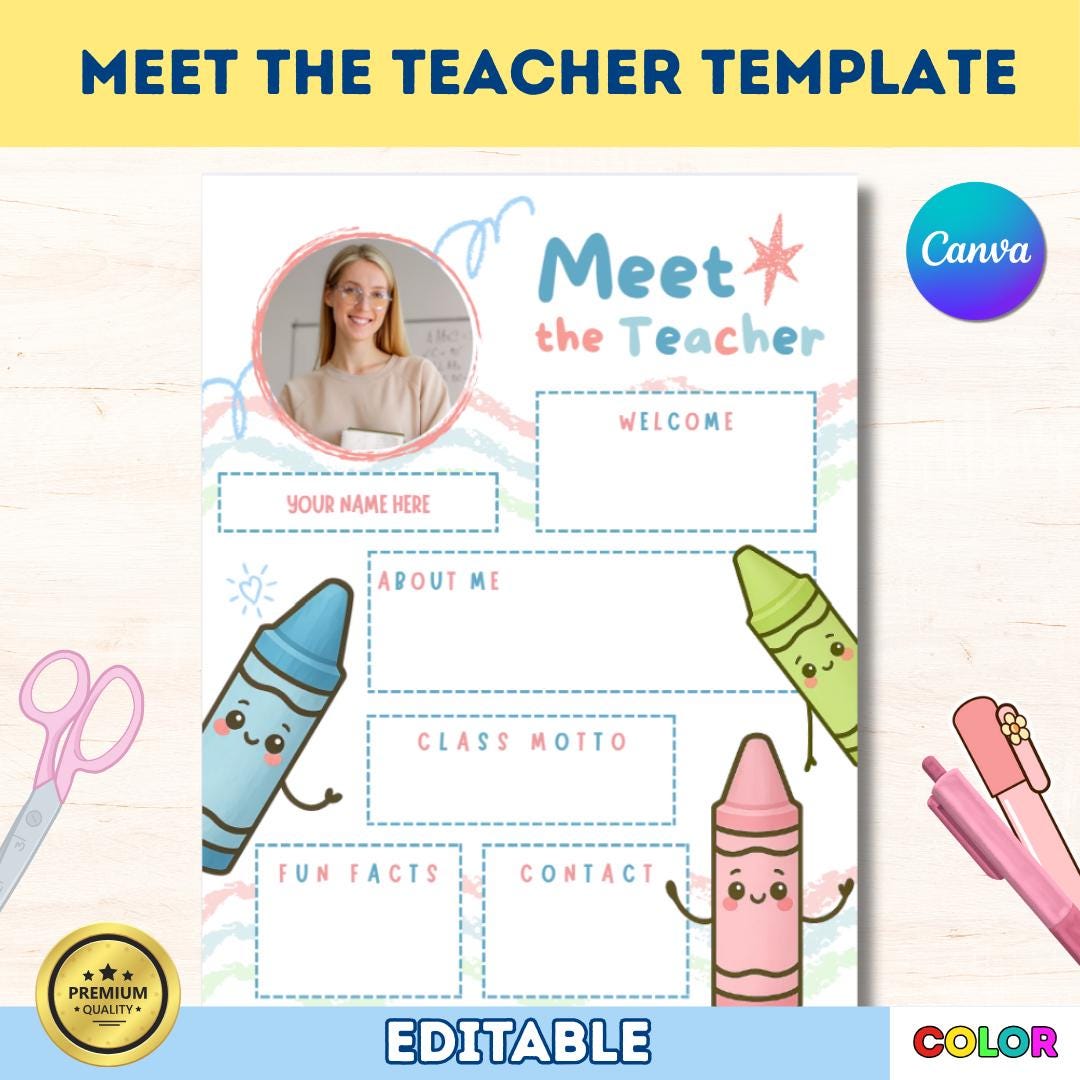 Meet the Teacher Template – Pastel Crayon Theme Canva Editable PDF ...