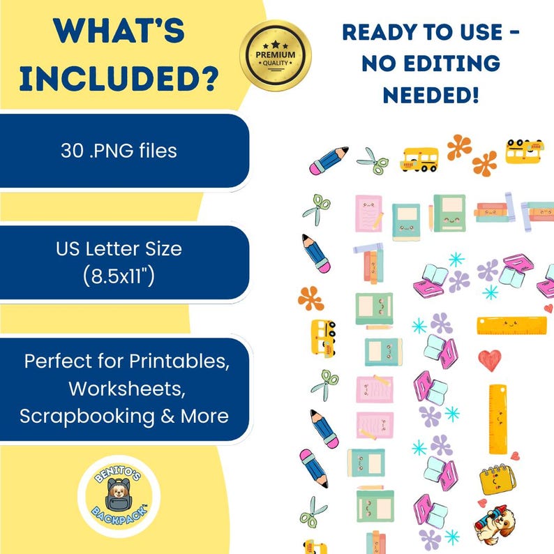 Back to School Page Borders Clipart: 30 PNG Designs (digital Download ...