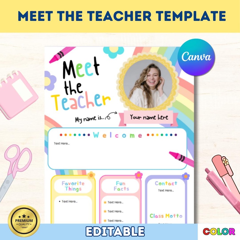 Editable Meet the Teacher Template: Rainbow Design, Back to School (PDF ...