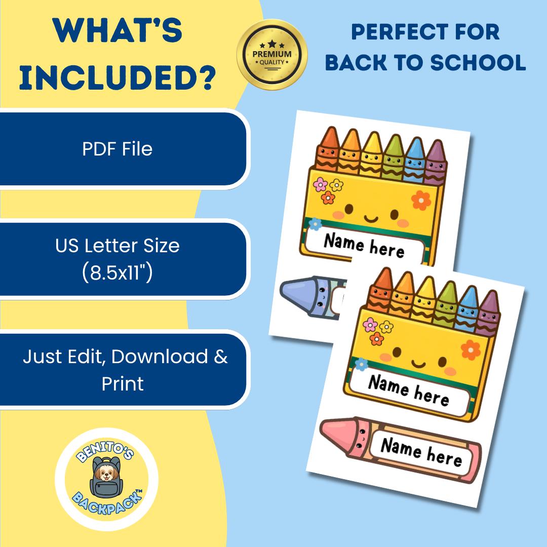 Editable Crayon Name Labels: Classroom Decor, Printable Tags (digital ...