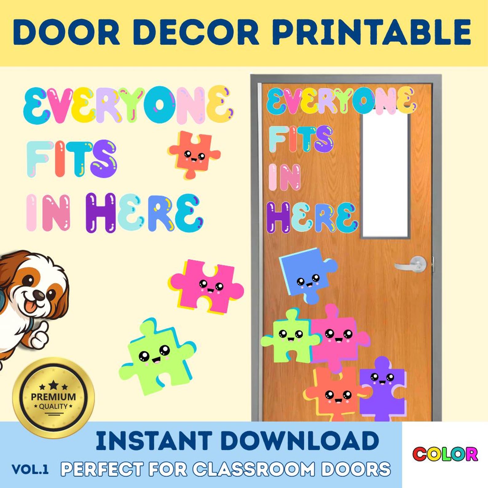 Inclusive Classroom Door Sign: Everyone Fits in Here Puzzle (printable ...