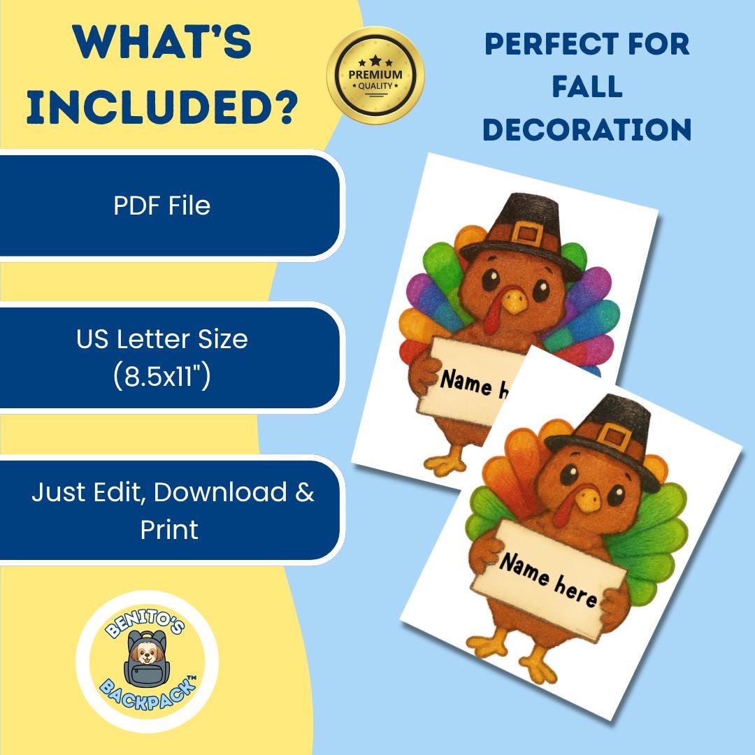 Editable Name Labels in Canva | Thanksgiving Turkey Classroom Tags ...