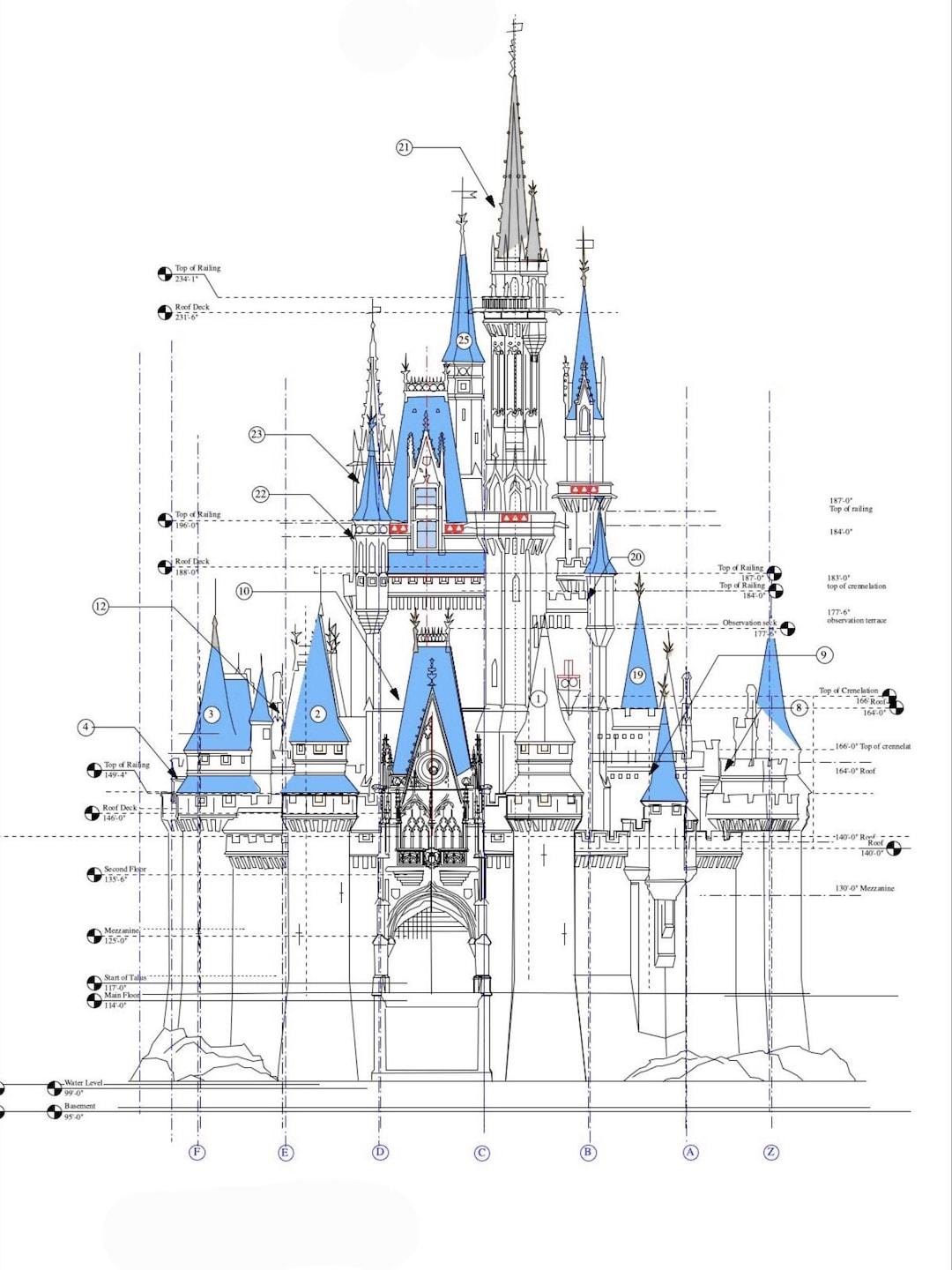 Iconic Fairy Tale Castle Blueprint Digital Print - Etsy