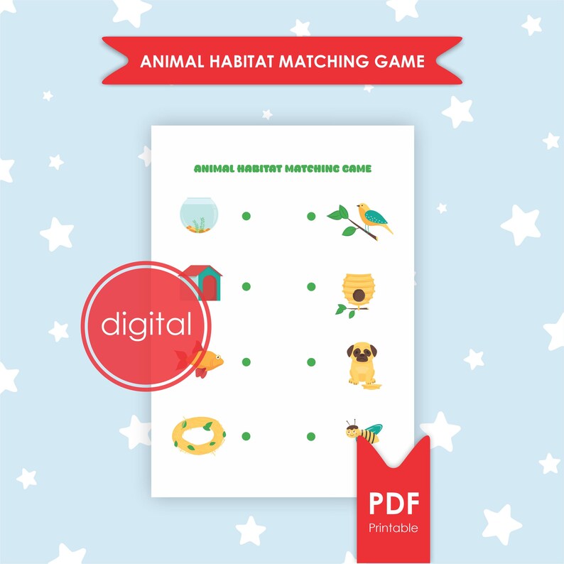 Animal Habitat Matching Game: Printable Preschool Worksheet (digital ...