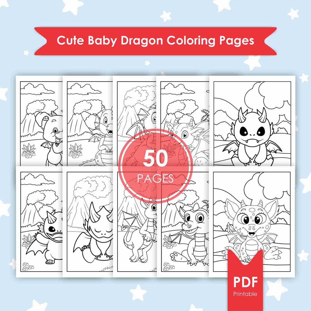Baby Dragon Coloring Pages: Fantasy Printable Activity (instant ...