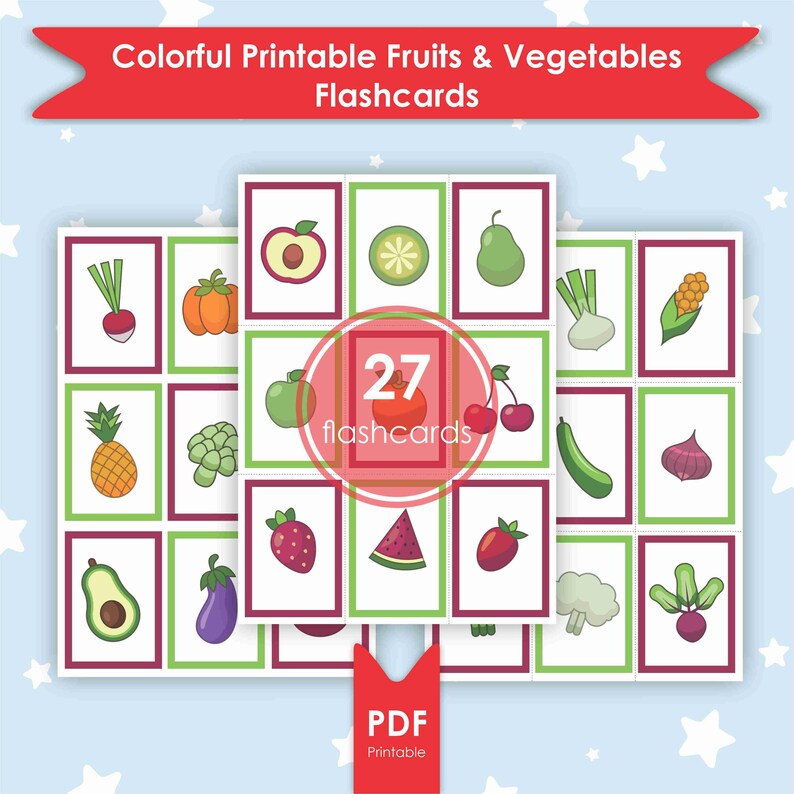 Colorful Printable Fruits & Vegetables Flashcards for Toddlers ...