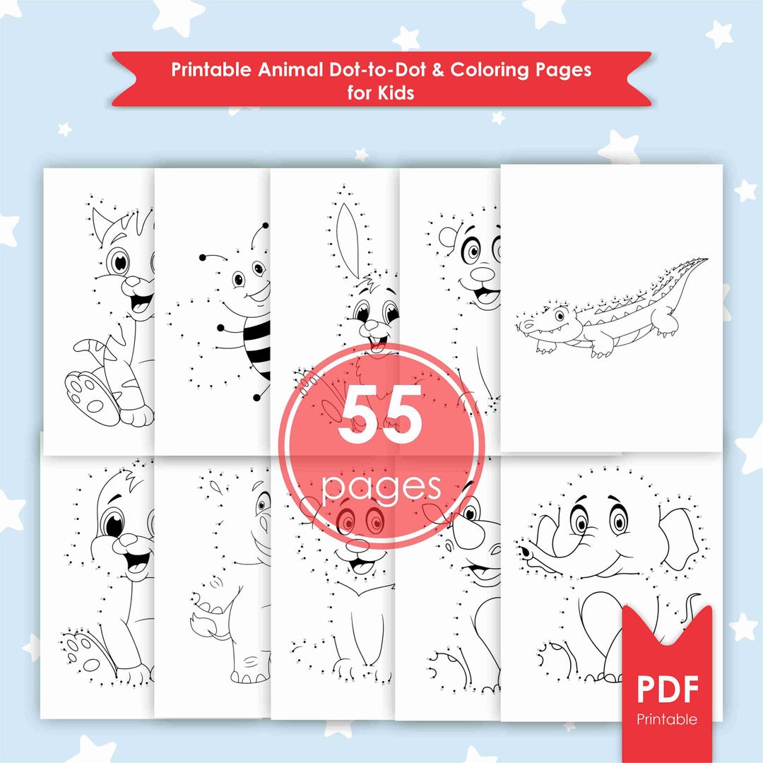 Printable Animal Dot-to-dot & Coloring Pages for Kids | Connect the ...