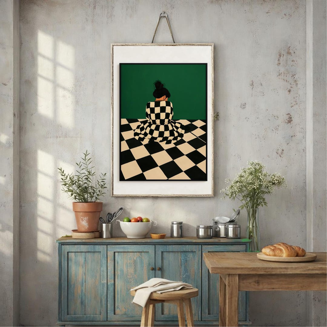 Checkerboard Wall Art Print, Retro Aesthetic Poster, Green Minimalist ...