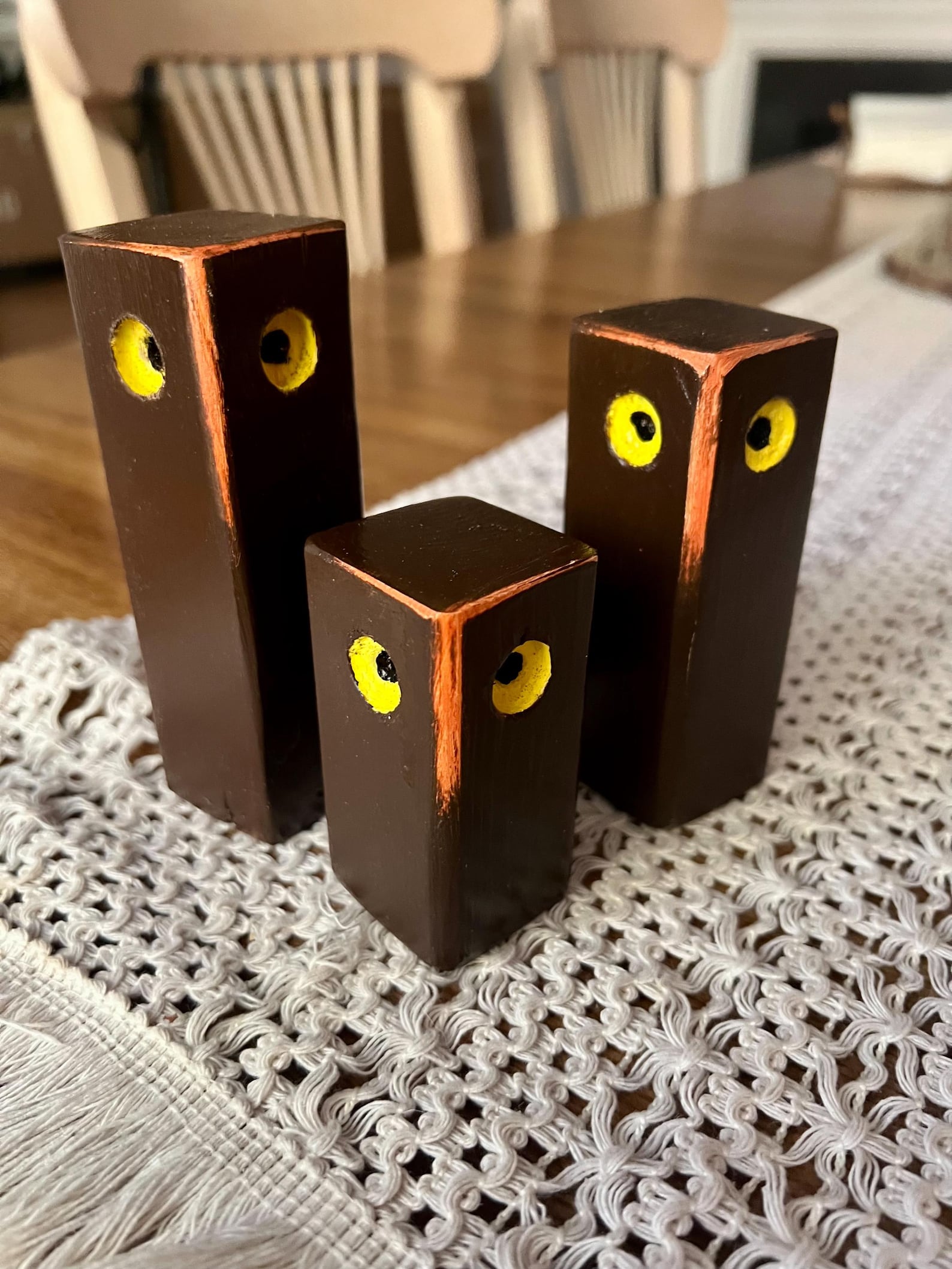 Rustic Halloween Wood Block Owls – Set of 3 Small Primitive Spooky ...