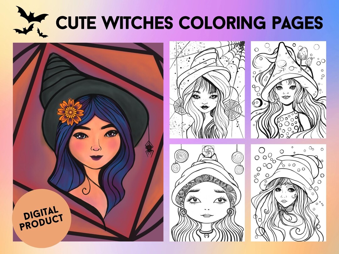 Cute Witches Coloring Pages - Etsy