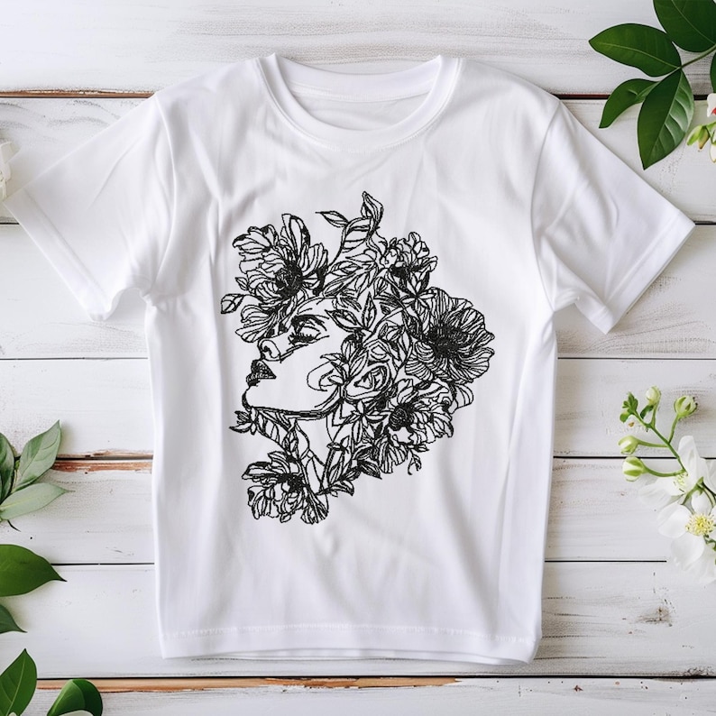 Floral Lady Embroidery Design, Beautiful Woman With Long Hair ...