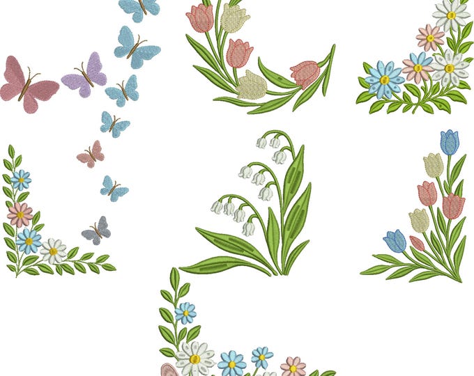 Floral Corners Embroidery Design, Creative Border Embroidery, Flower ...