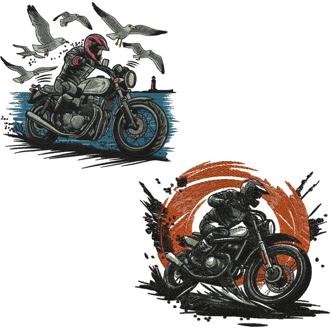 Motorcycle Embroidery Design | Bike Rider Machine Embroidery File ...