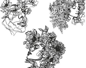 Floral Lady Embroidery Design, Beautiful Woman With Long Hair ...