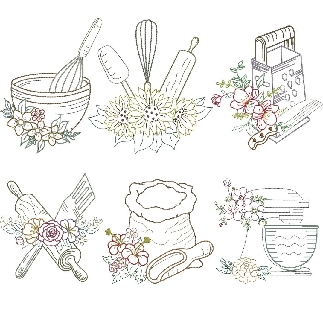 Kitchen Utensils Embroidery Design, Cutlery Embroidery, Baking ...