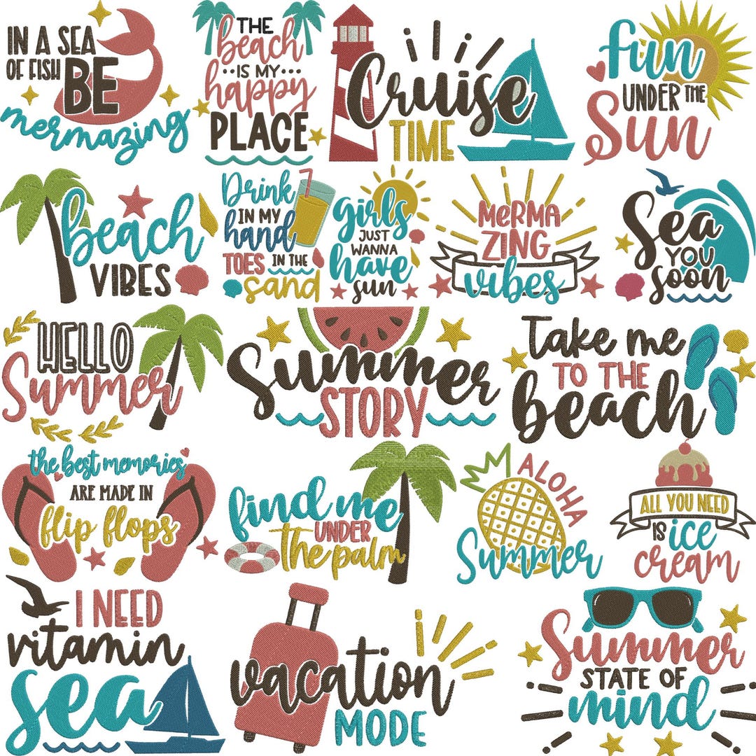 Summer Embroidery Design, Beach Summer Embroidery, Beach Please ...