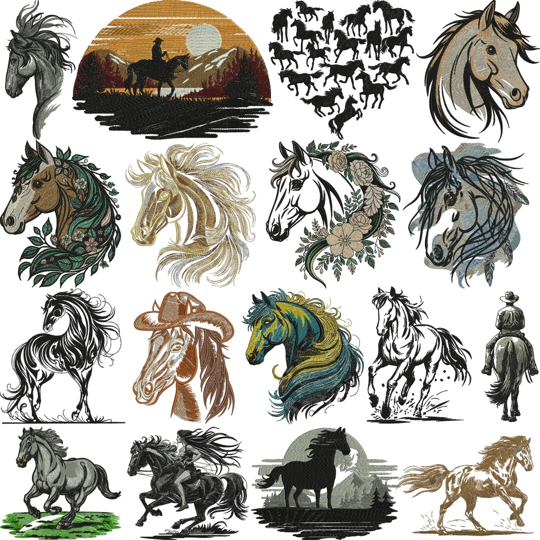 Horse Embroidery Design Funky Embroidery Design Cute Horse Embroidery ...