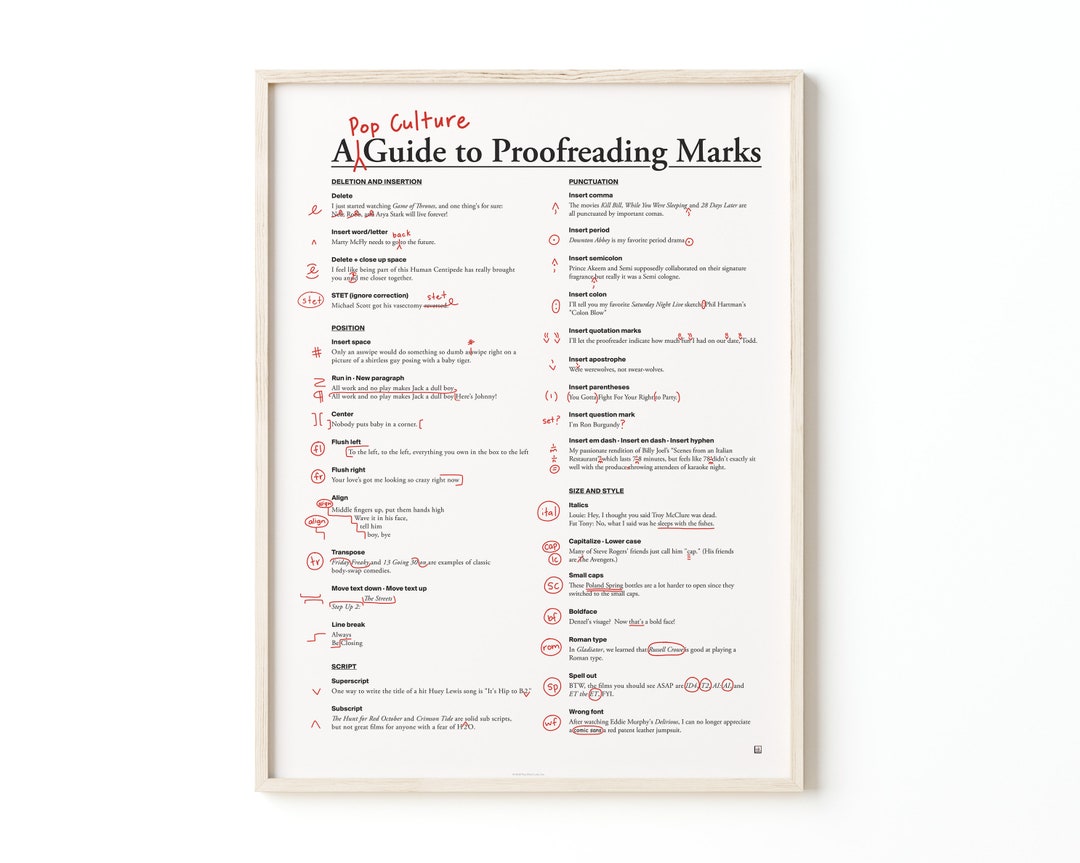 Pop Culture Proofreading Marks Print | Poster for Class or Office ...