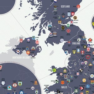 UK Football Teams Map | Poster for Home | Gift for Sports Fans & Soccer ...