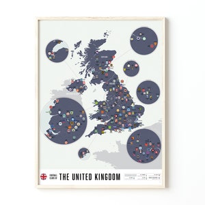 UK Football Teams Map | Poster for Home | Gift for Sports Fans & Soccer ...