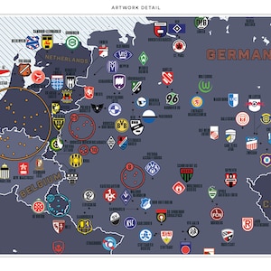 European Football Teams Map Print | Poster for Home | Gift for Sports ...